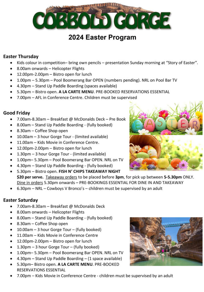 Cobbold's Easter Program 2024 - Cobbold Gorge